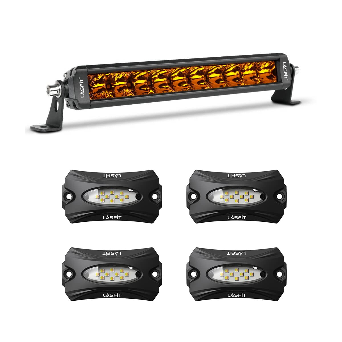 Amazon.com: LASFIT Amber 12 inch LED Light Bar + Switchback Rock Lights ...