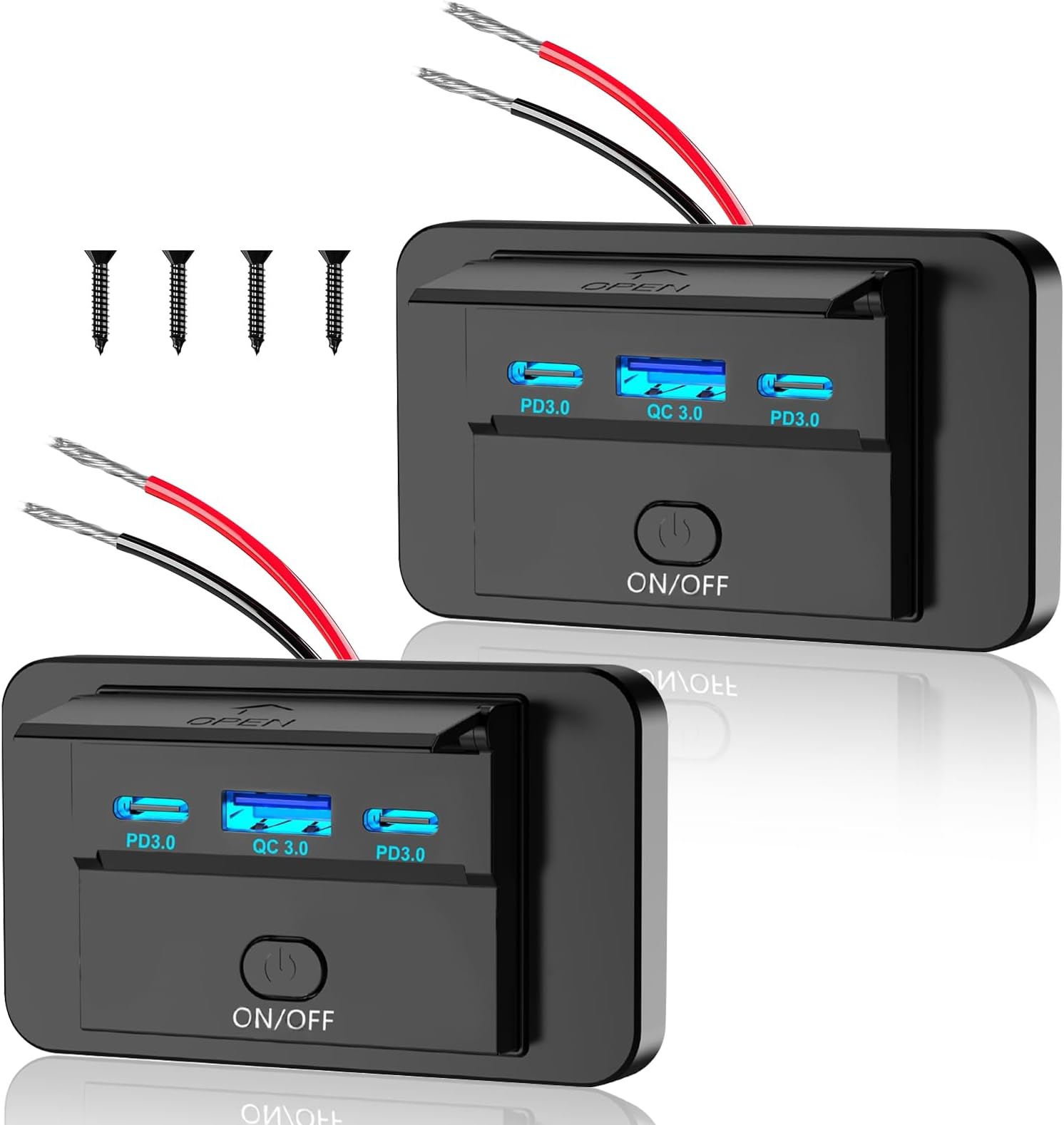 2PCS 3 Ports 12V RV USB Outlet 90W, Gibbab Dual PD3.0 Type-C Quick ...