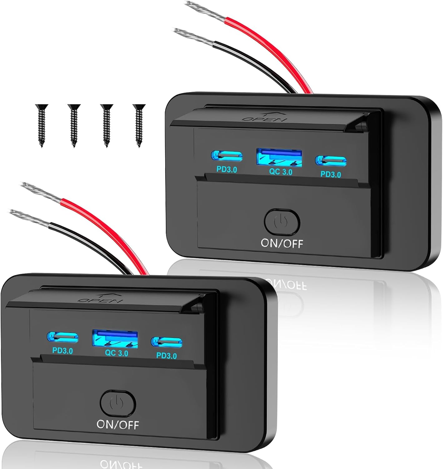 2PCS 3 Ports 12V RV USB Outlet 90W, Gibbab Dual PD3.0 Type-C Quick ...