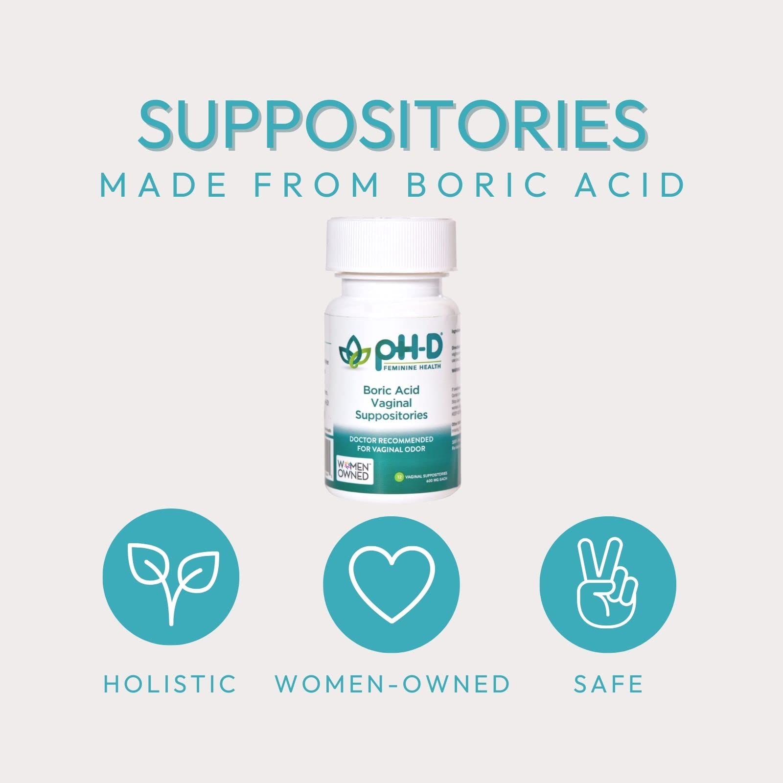 pH-D Feminine Health Support, Boric Acid Vaginal Suppositories, Bottle ...