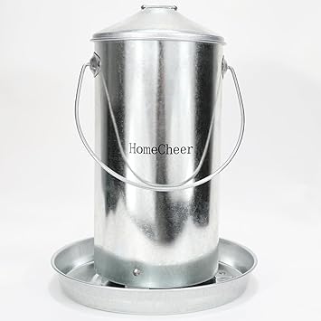 Amazon.com : HomeCheer Galvanized Chicken Feeder with Lid - 9 Pounds ...