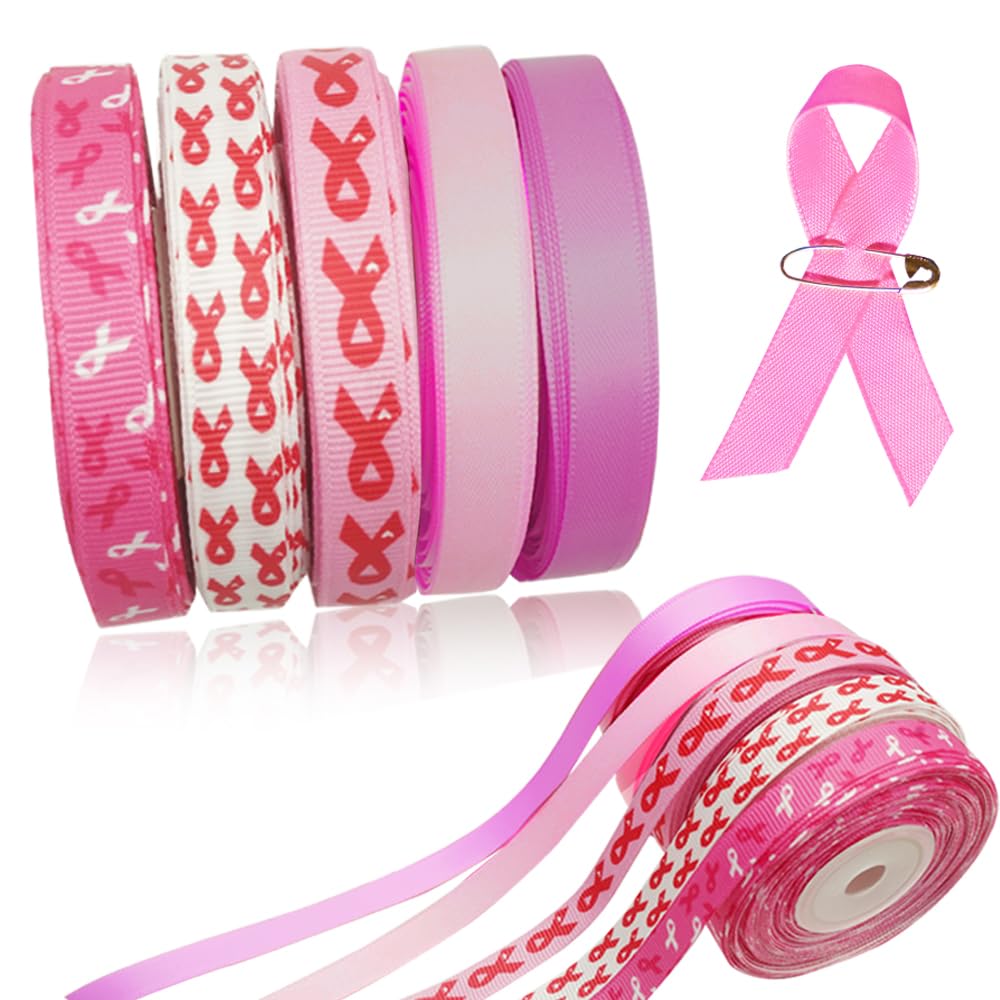 Amazon.com: AWEELON 5 Rolls 50 Yard Breast Cancer Awareness Grosgrain ...
