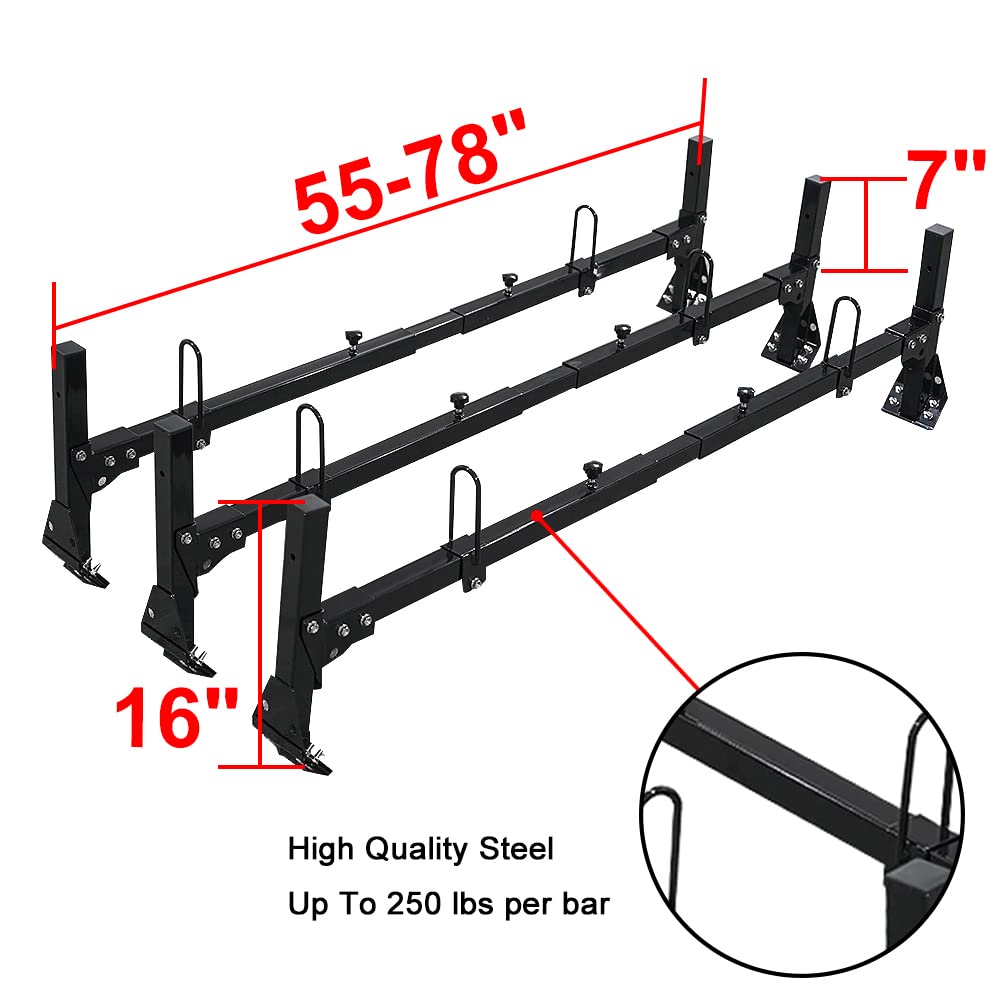 Peforway Van Ladder Racks, Van Roof Rack Steel 3 Bars for Ford E150 250 ...