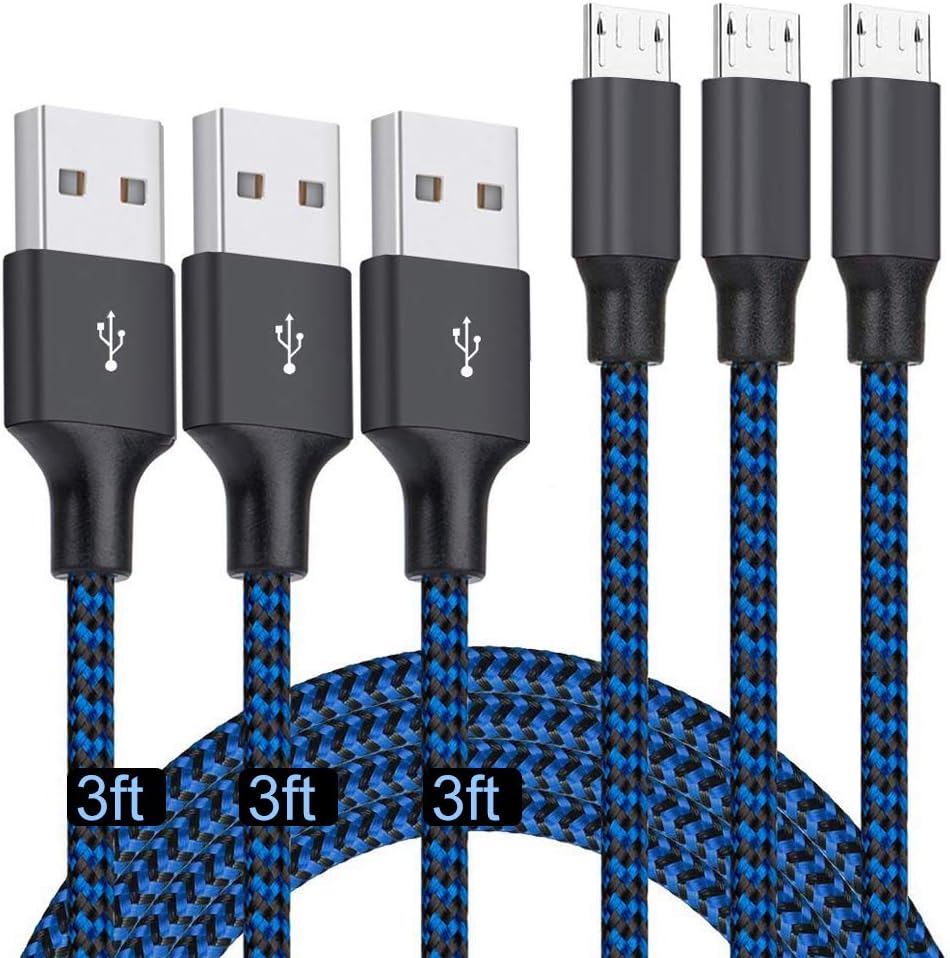 Amazon.com: Micro USB Cable 3ft, 3Pack 3FT Nylon Braided High Speed ...