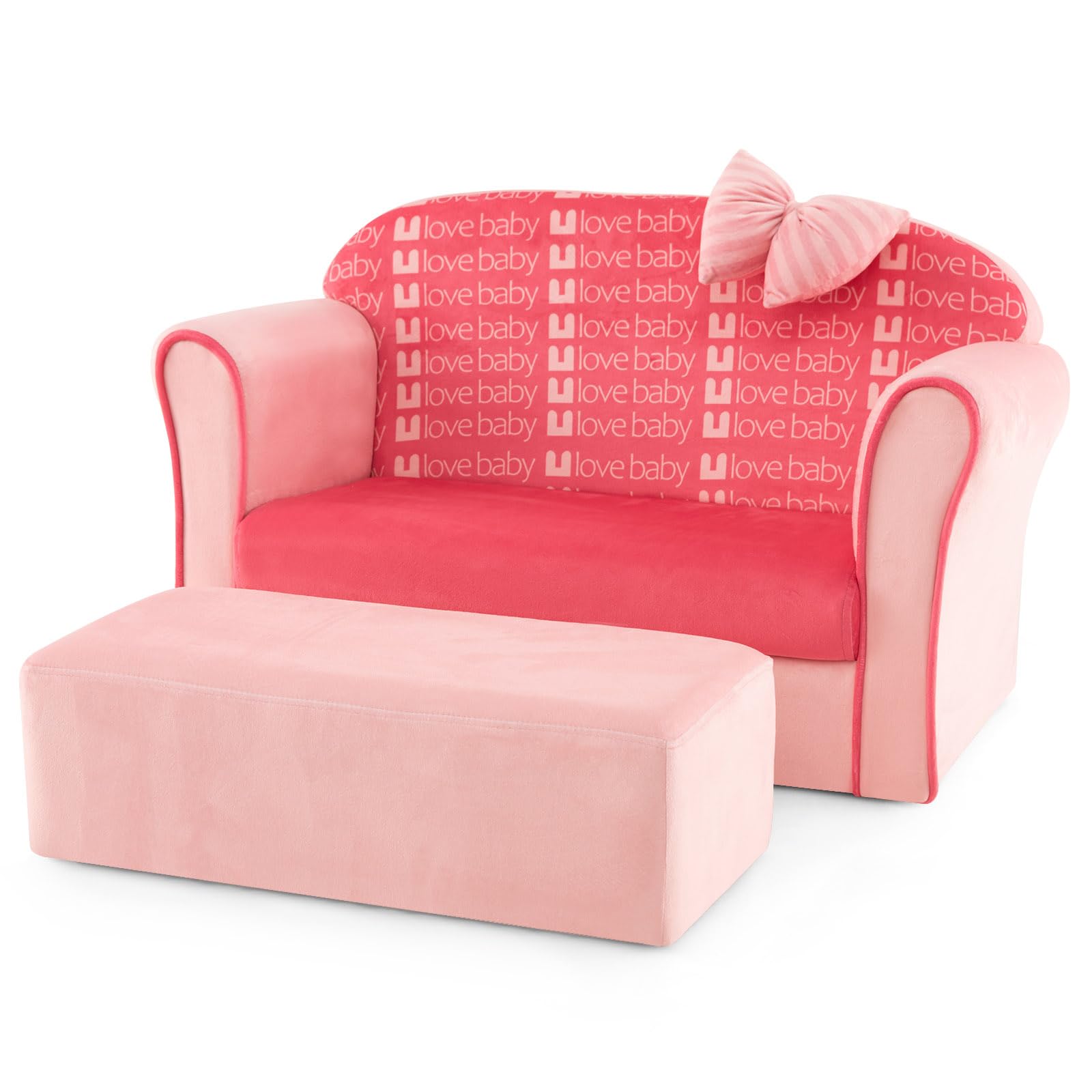 Amazon.com: HONEY JOY Pink Toddler Couch, Comfy Kids Chair w/Ottoman ...