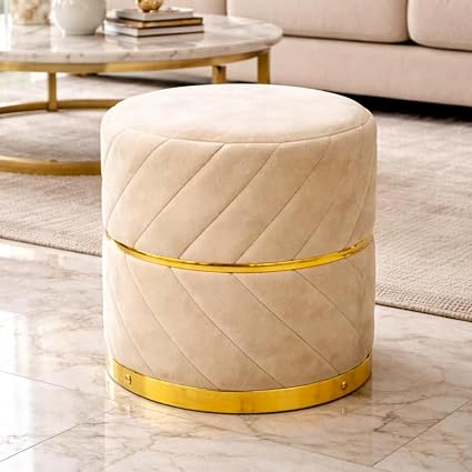 Dence Store Premium Velvet Puffy Ottoman Stool for Living Room | Round ...