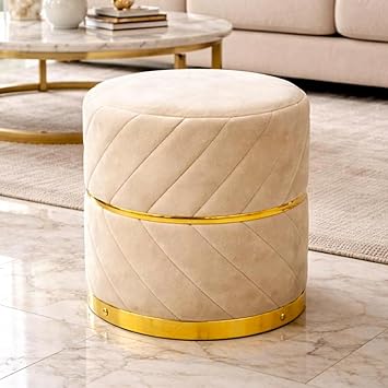 Dence Store Premium Velvet Puffy Ottoman Stool for Living Room | Round ...