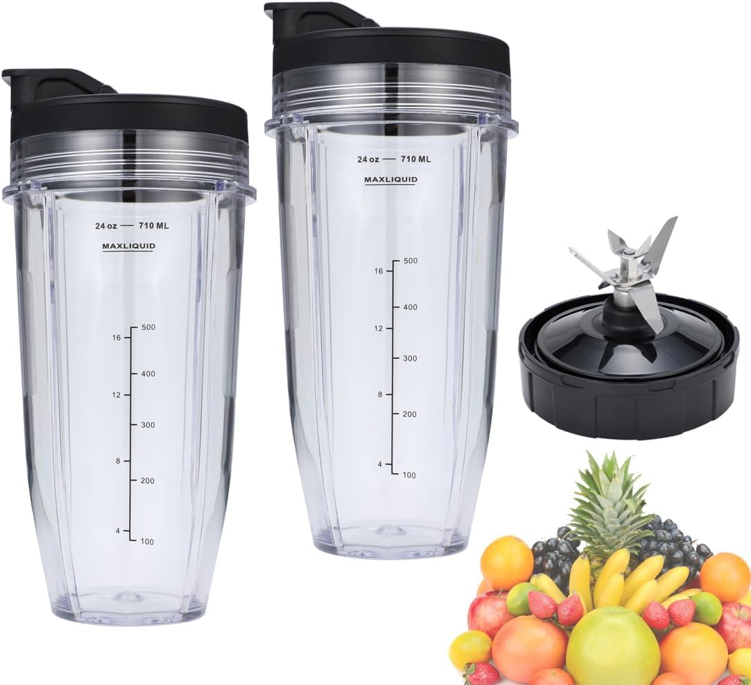 Amazon.com: 24oz Blender Cups and 7 Fins Blade for Ninja Nutri BN401 ...