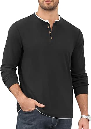 Amazon.com: Men's Long Sleeve Henley Shirts Casual Round Neck Thermal ...