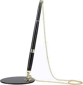 ITODA Reception Pen Desk Set on Chain with Stand, Black Counter Pen ...