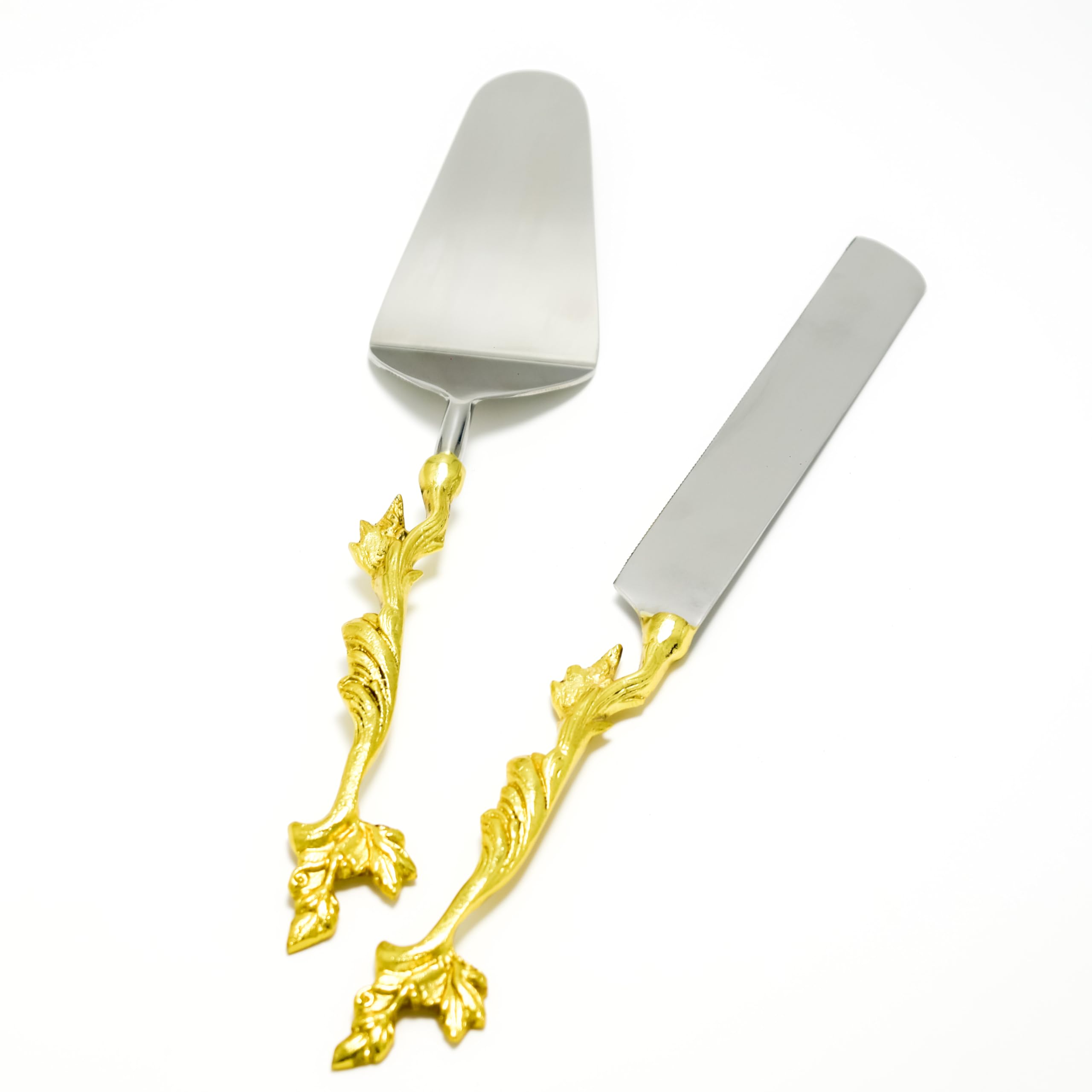 Buy METOKRAFT Floral Cake Pie and Pastry Server Set with Brass Handle ...