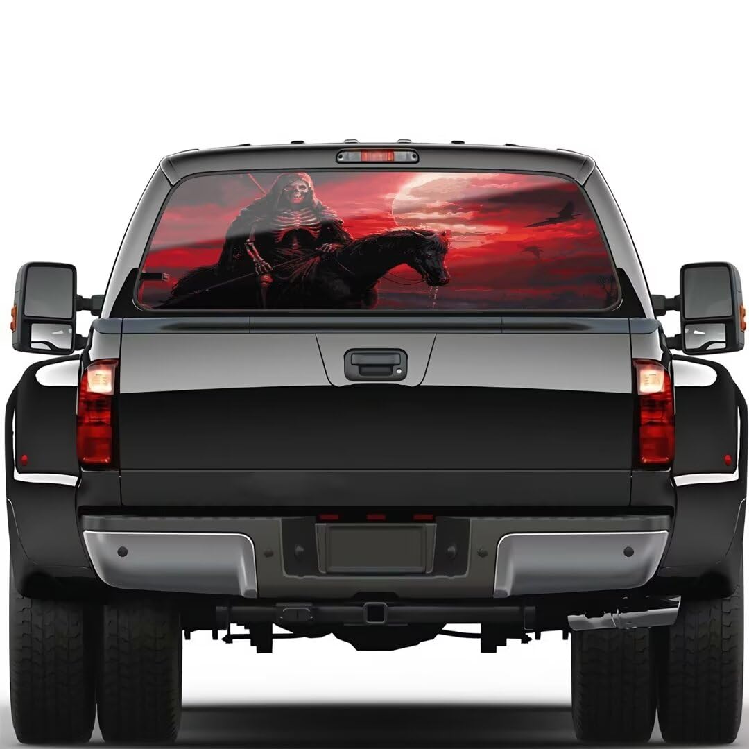 Amazon.com - Red Full Moon Skeleton Skull and Horse Truck Rear Window ...