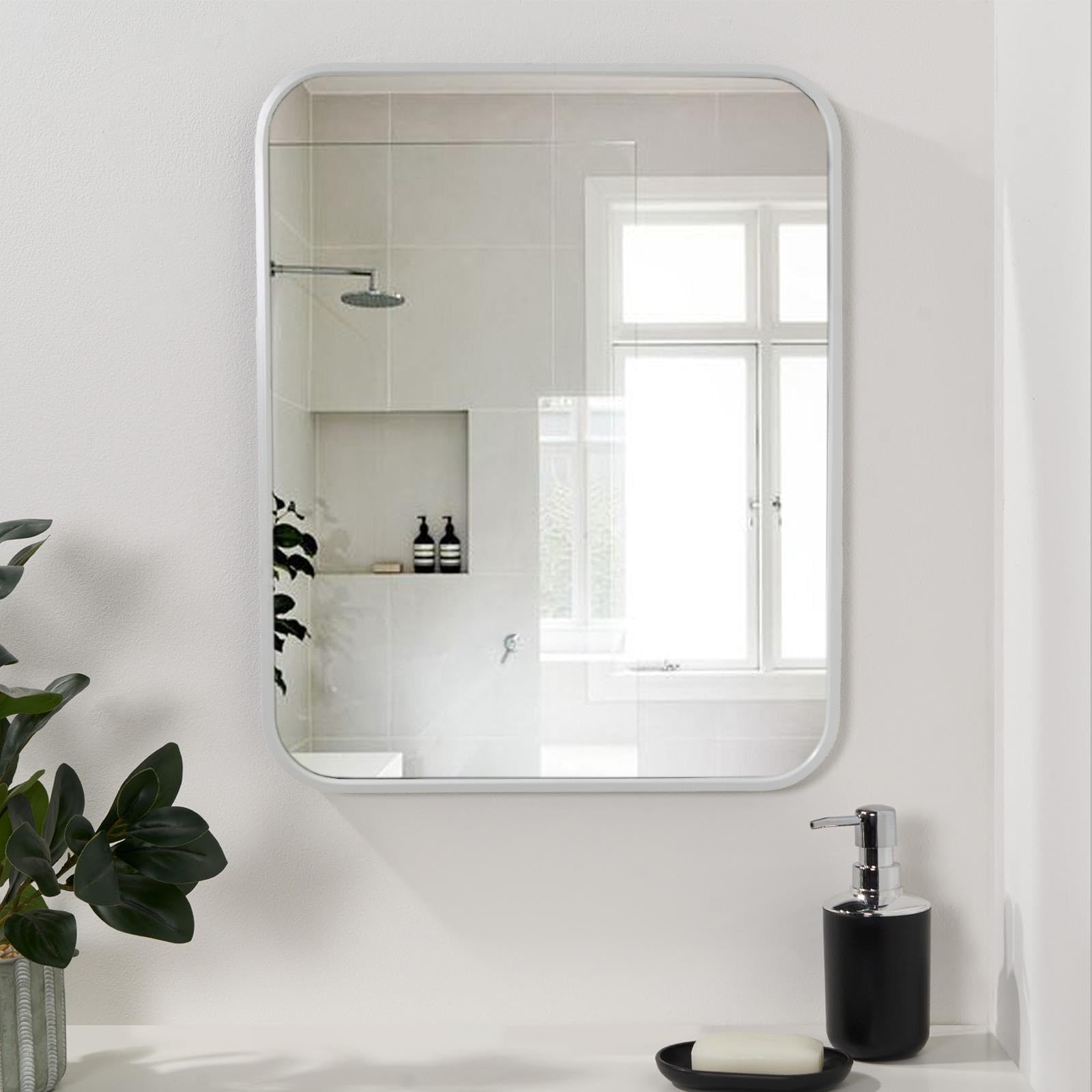 OHS Bathroom Mirror White, Large Wall Mirror Metal Framing Decorative ...