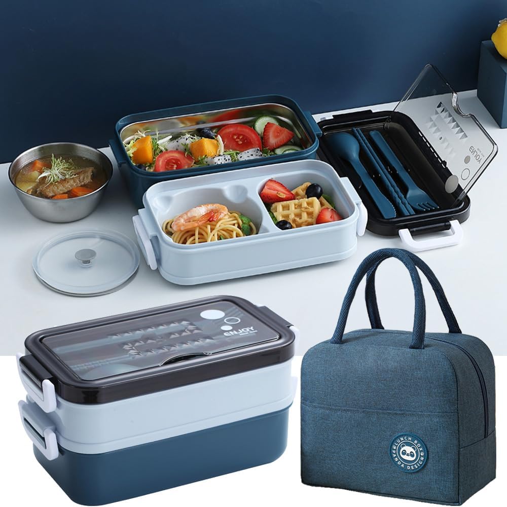 UHAPEER 2 Tier Lunch Box Bento Box avec sac à lunch & Couverts, boîtes ...