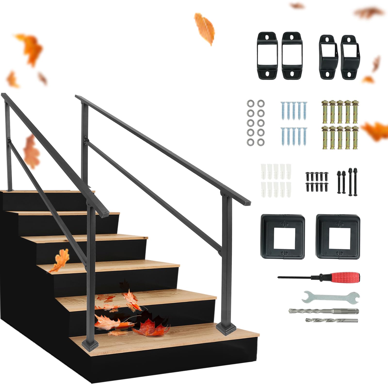 FarLargo 2PCS 6 Steps Handrails Deck Handrails Stair Railing Indoor ...