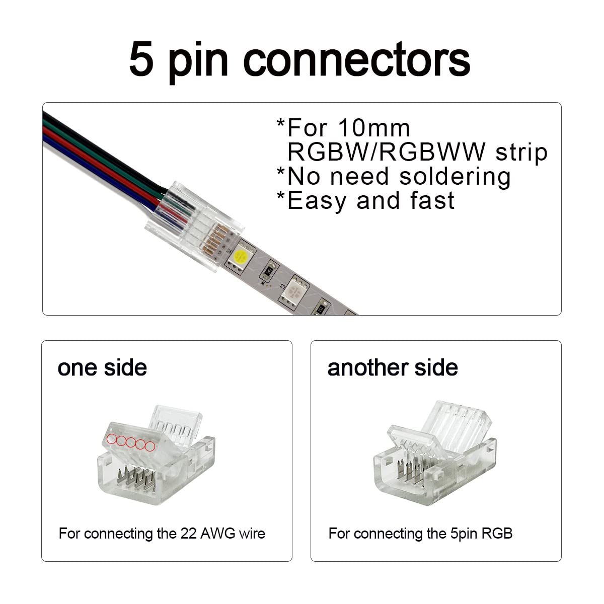 Snapklik.com : HAMRVL 10mm Cob Strip Light Connectors (5 Pin, 12 Pack ...