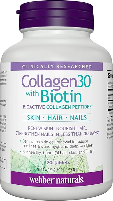 Webber Naturals Collagen30 with Biotin, 2,500 mg of Bioactive Collagen ...