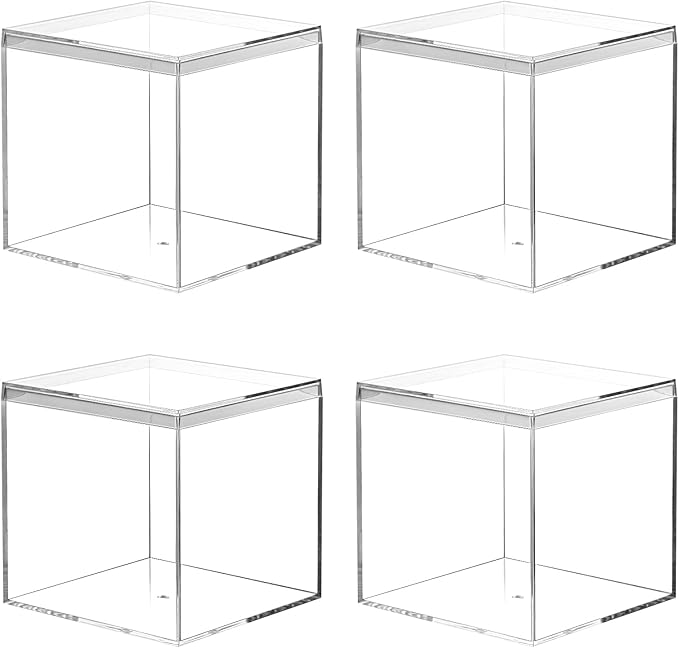 Kamehame Acrylic Display Box with Lid Clear Small Boxes 4 Pcs 10 x 10 x ...
