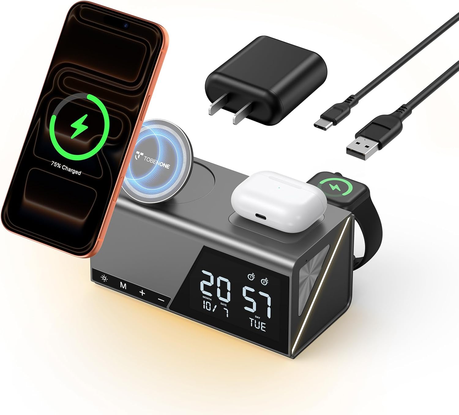 Amazon.com: TobenONE 6-in-1 Alarm Clock Wireless Charging Station for ...