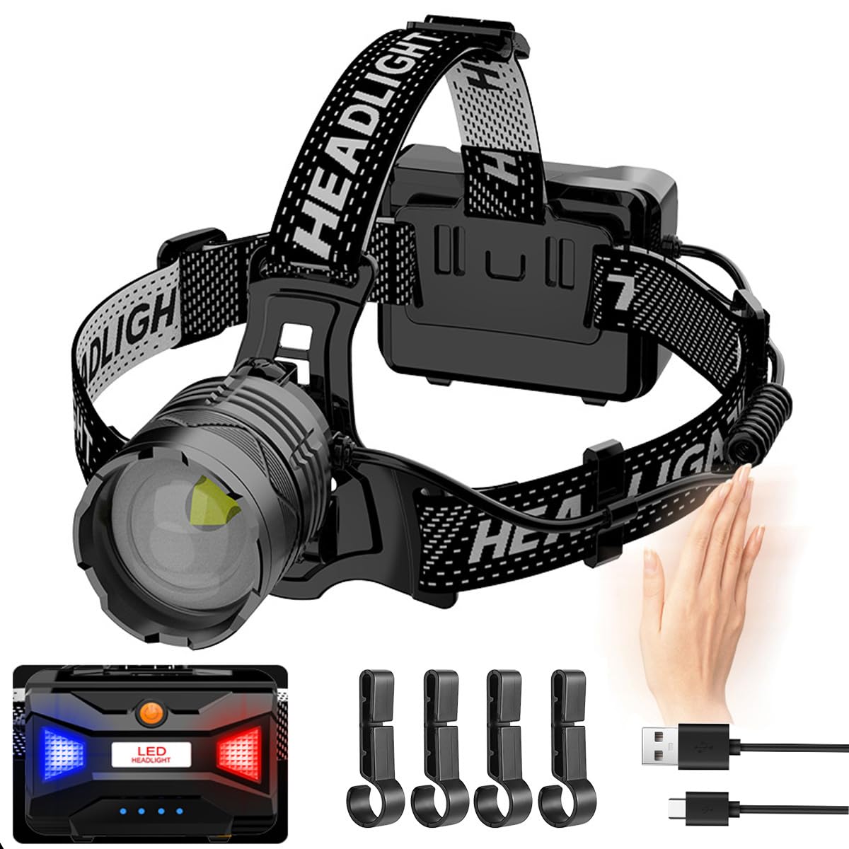 WholeFire Rechargeable LED Head Torch 20000 Lumens, Super Bright ...