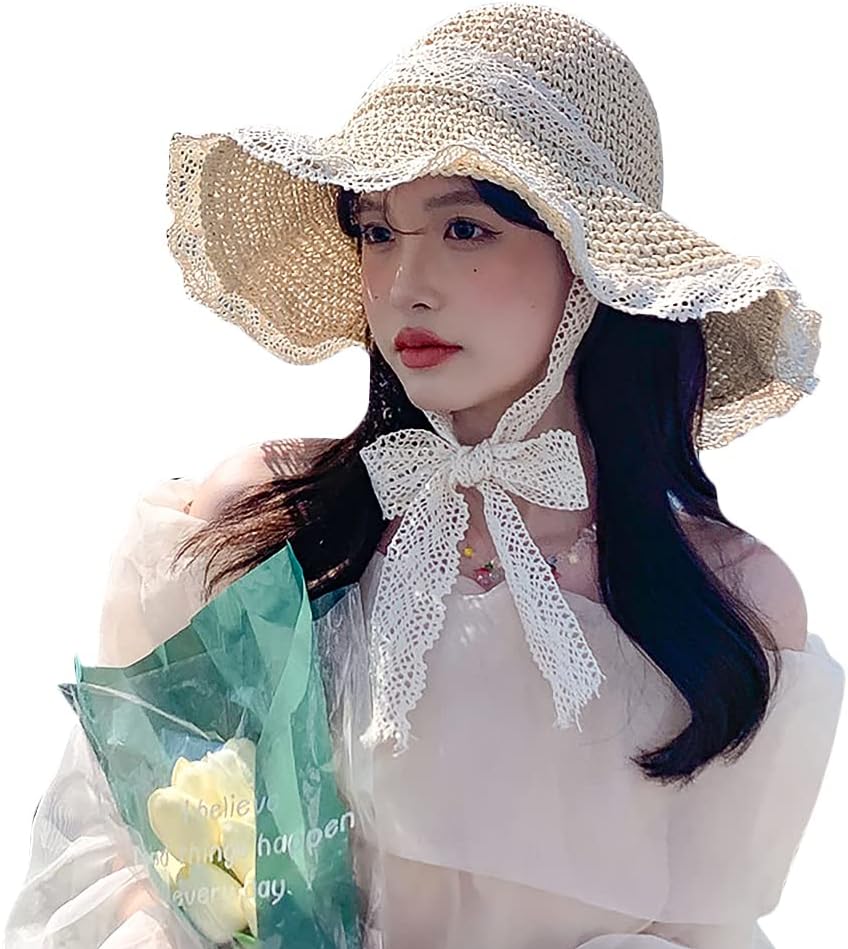 Women Foldable Floppy Straw Hat Wide Brim Straw Sun Hat Roll Up Travel ...