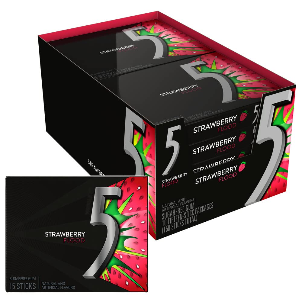 Amazon.com: 5 Gum Sour Strawberry Sugar Free Chewing Gum Bulk Pack, 15 Stick (Pack of 10)