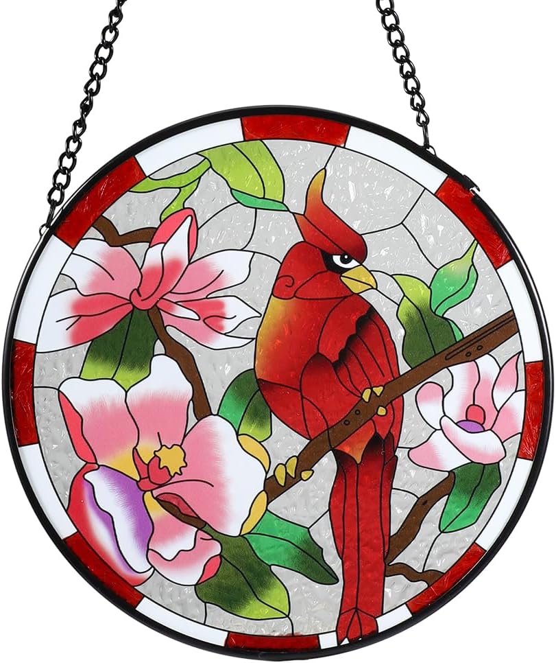 Amazon.com: Holliveey Stained Glass Red Cardinal Suncatcher, Bird ...