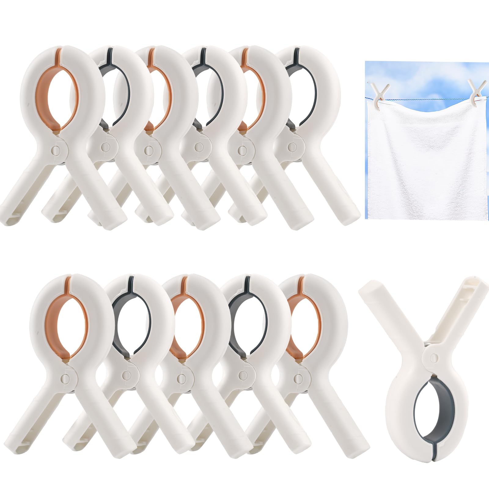 Pack of 12 Towel Clips for Beach Loungers, Large Clothes Pegs, Strong ...