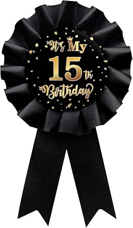 Amazon.com: Black It's My 15th Birthday Tinplate Badge Pin, Happy 15th ...