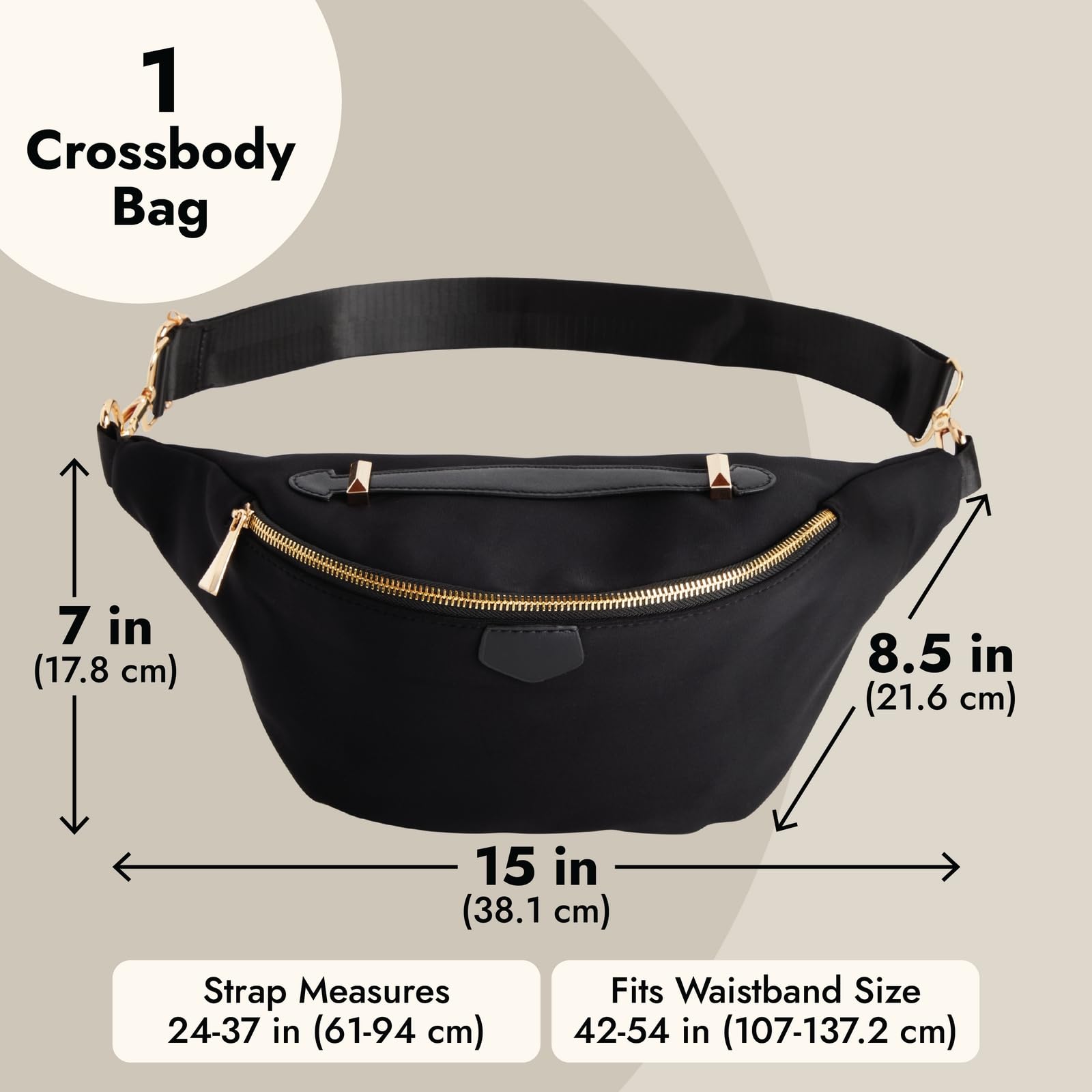 Black Oversized Fanny Pack, Plus Size Crossbody Bag with Adjustable ...