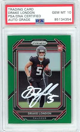 Amazon.com: Drake London 2022 Panini Prizm Green Autograph Rookie Card #308 PSA/DNA 10 (White ...