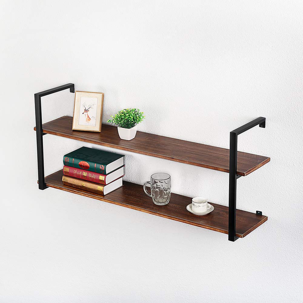 Buy Rustic Metal and Wood Wall Shelf Unit,Farmhouse Floating Bookshelf ...