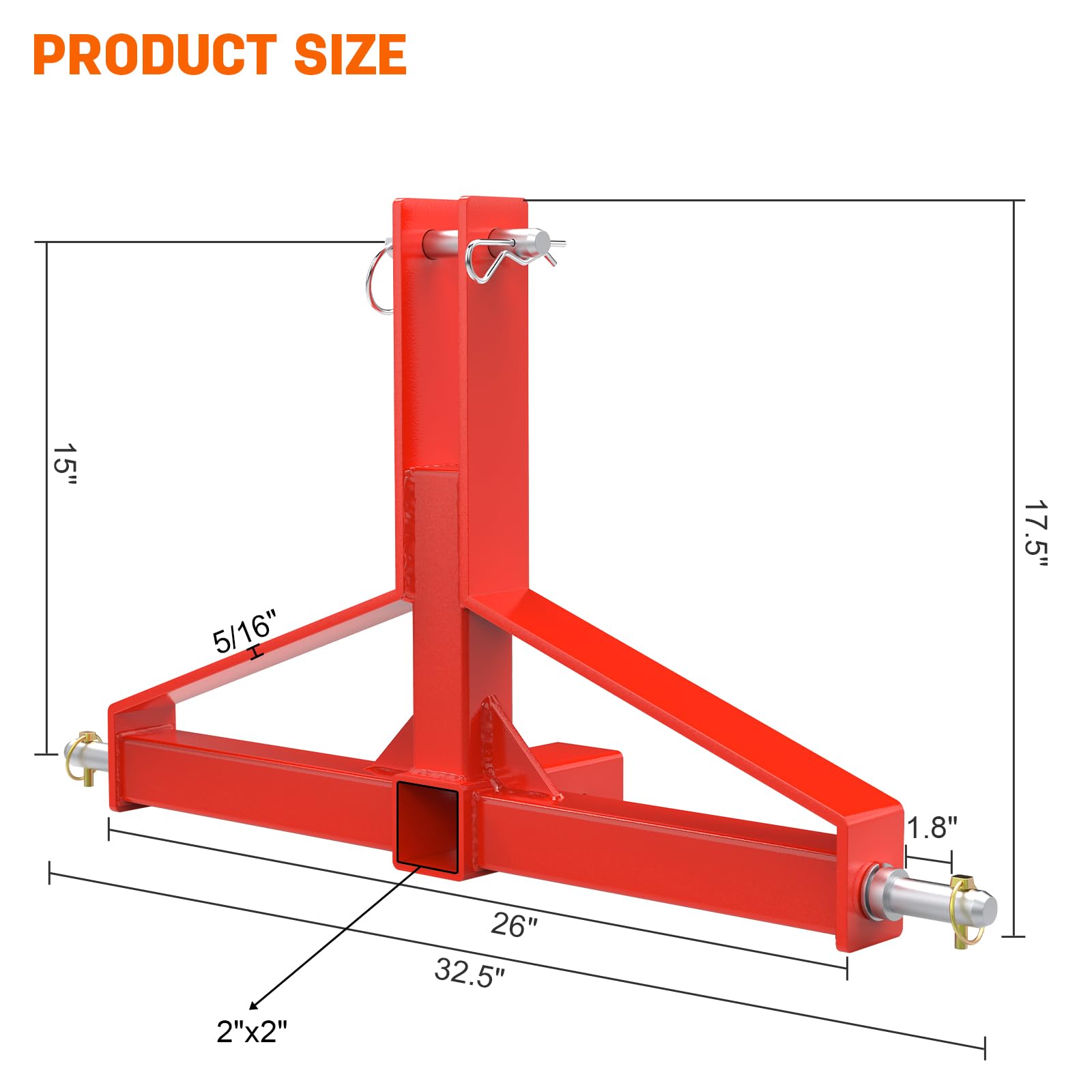 Snapklik.com : 3 Point Hitch 2 Receiver, Red Tractor Mover Drawbar ...