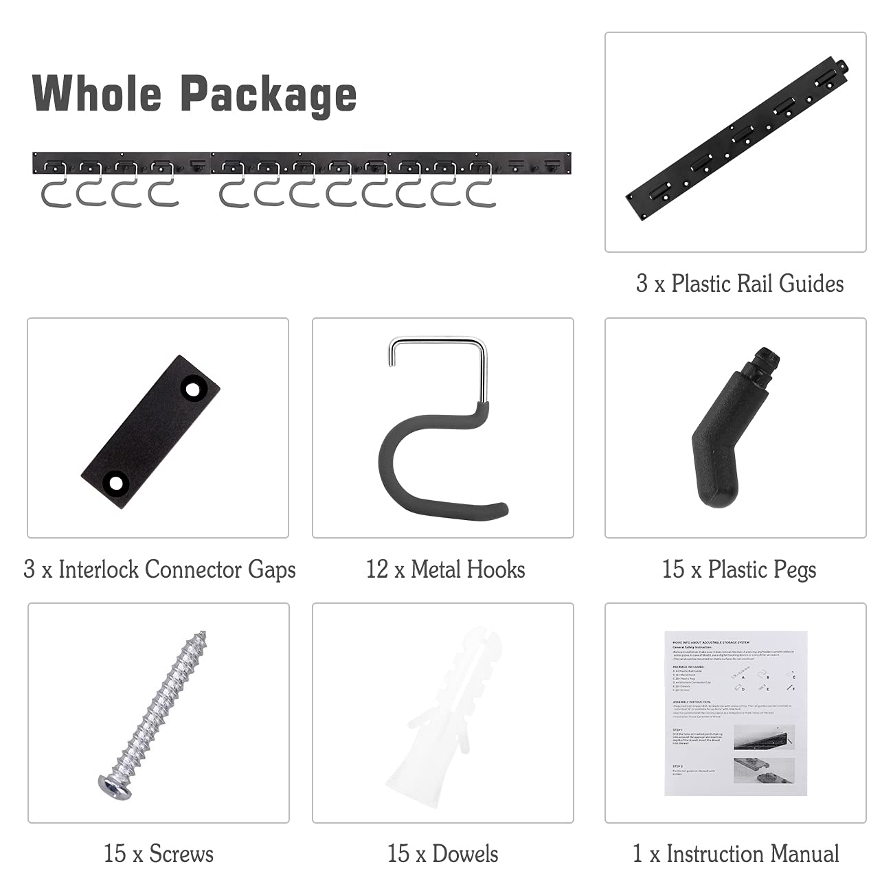Housolution Adjustable Tool Storage System 48 Inch, 3 Rail Guide 12 ...