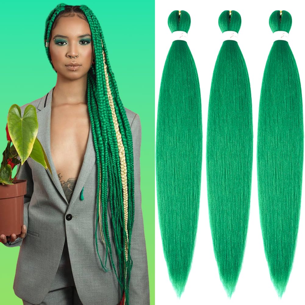 Amazon.com : Green Braiding Hair Extensions 26 Inch Pre stretched ...