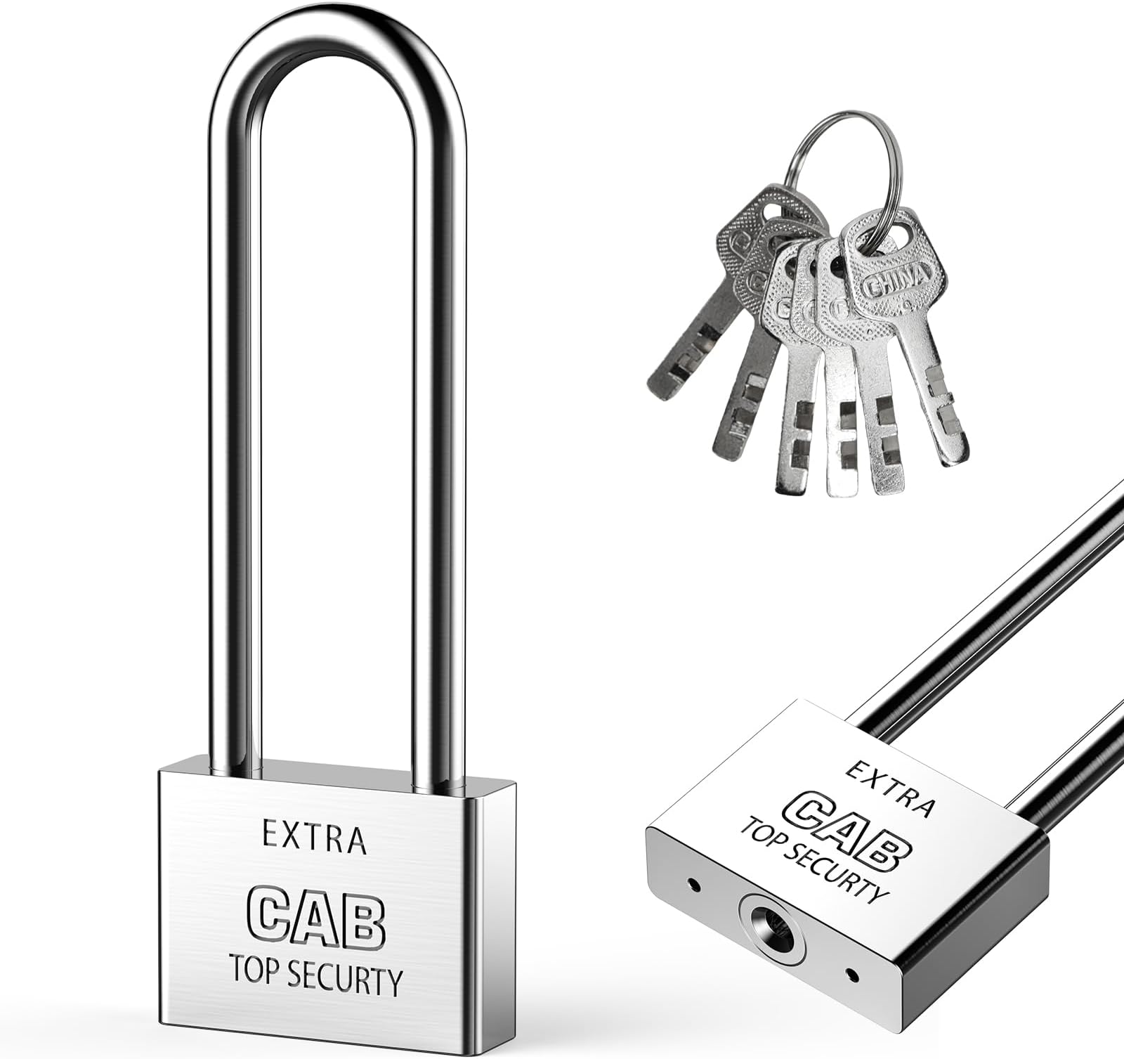 Lamondre Padlock, Heavy Duty Padlock Long Shackle Padlock with Keys ...