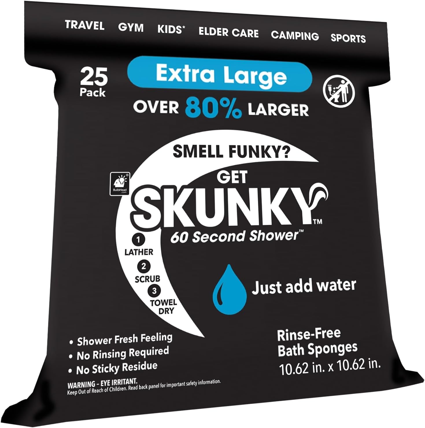 Amazon.com: Skunky XL 82% Larger Disposable Rinse-Free Bathing Sponge ...