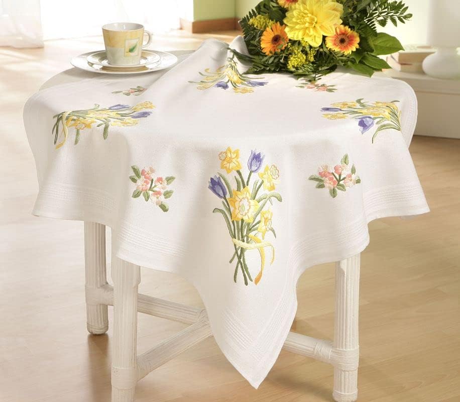 DECO-LINE Daffodil 80X80CM Printed Tablecloth Embroidery KIT, WHITE, 31 ...