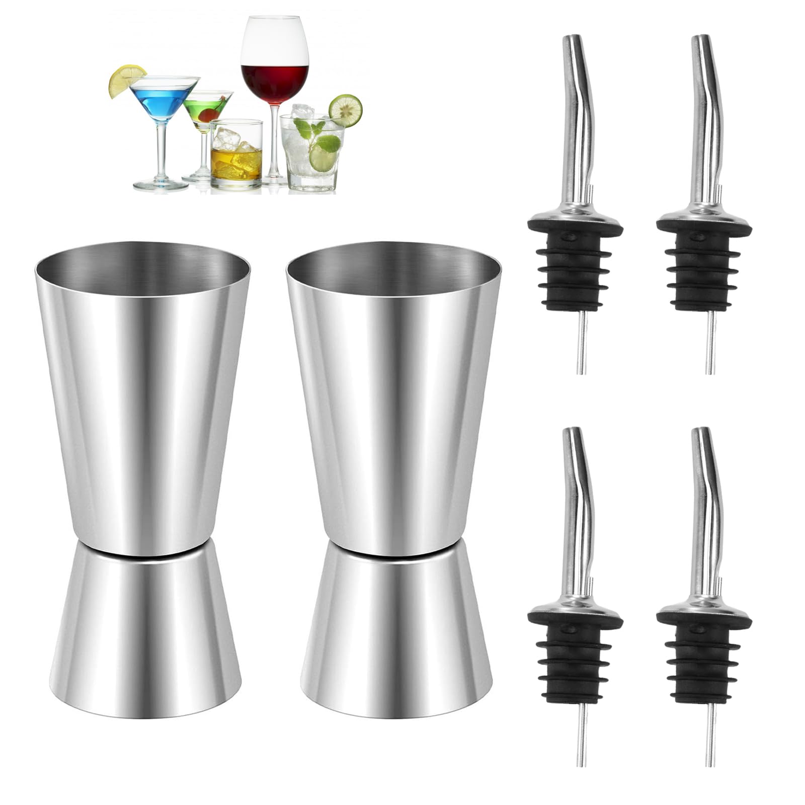 2 Pcs Spirit Measure with 4Pcs Bottle Pourers for Spirits, Shot ...