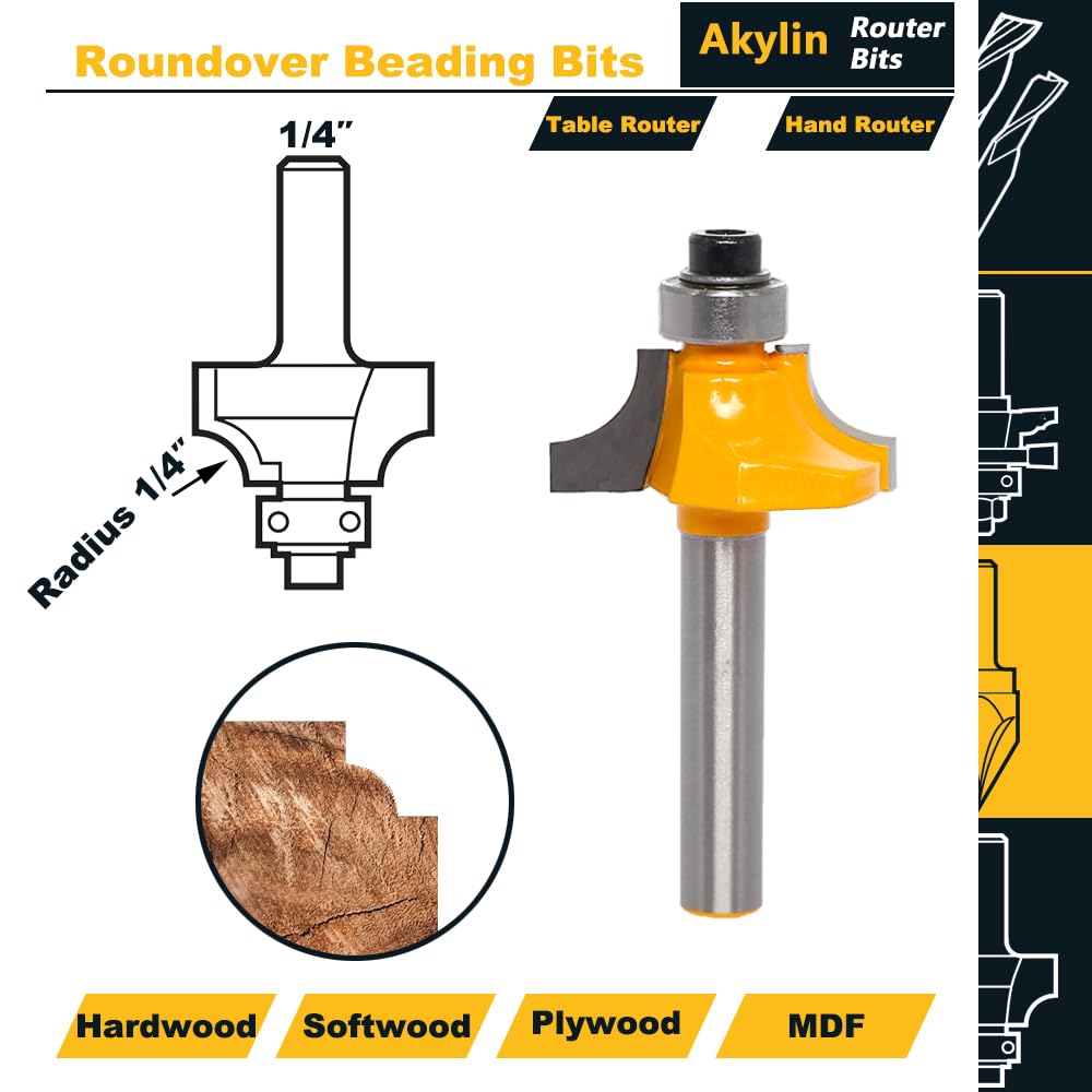 Snapklik.com : Akylin Round Over Beading Router Bits 1/4" Shank