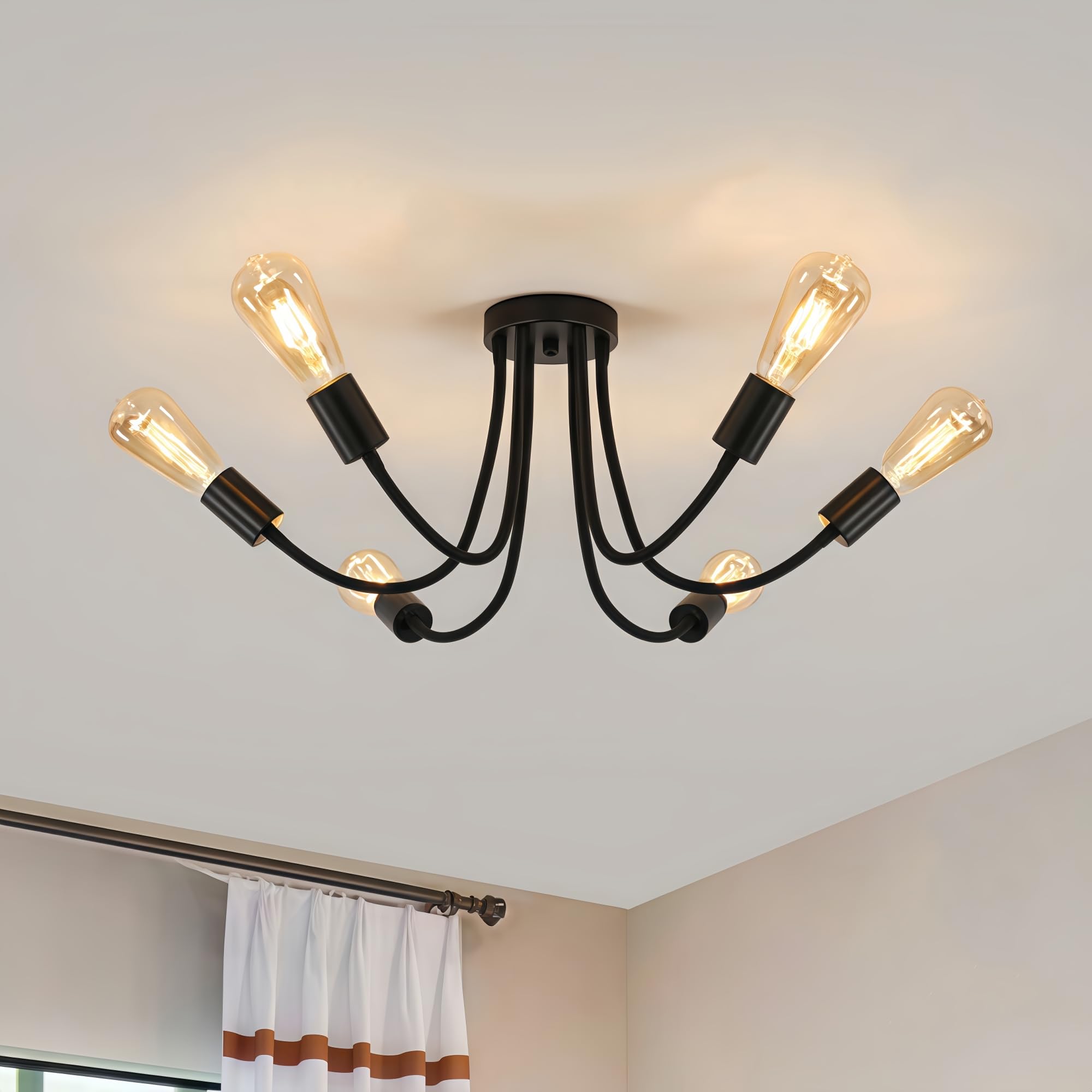 Dorlink Deckenlampe E27 Vintage, 6 Glühbirnen Wohnzimmerlampe ...