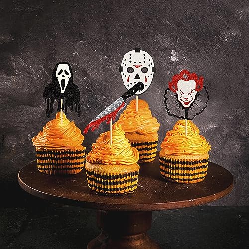 Blumomon 24 Pcs Horror Movie Cupcake Toppers Glitter Horror Ghost ...