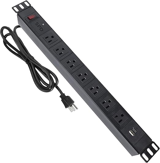 Amazon.com: ElecVoztile Rack Mount Power Strip Surge Protector, 7 ...