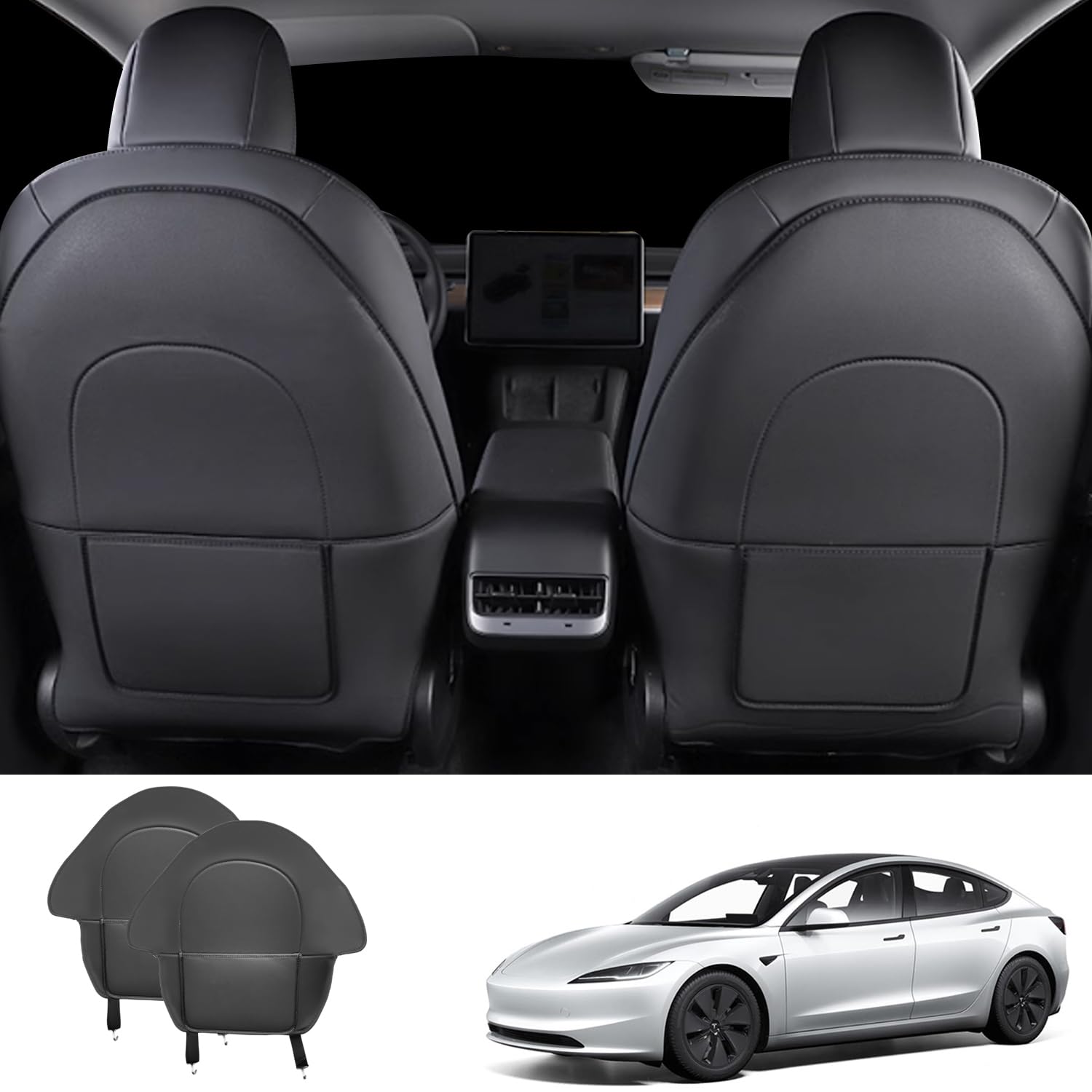 Amazon.com: TOPABYTE Tesla Leather Seat Back Kick Protector Model Y ...