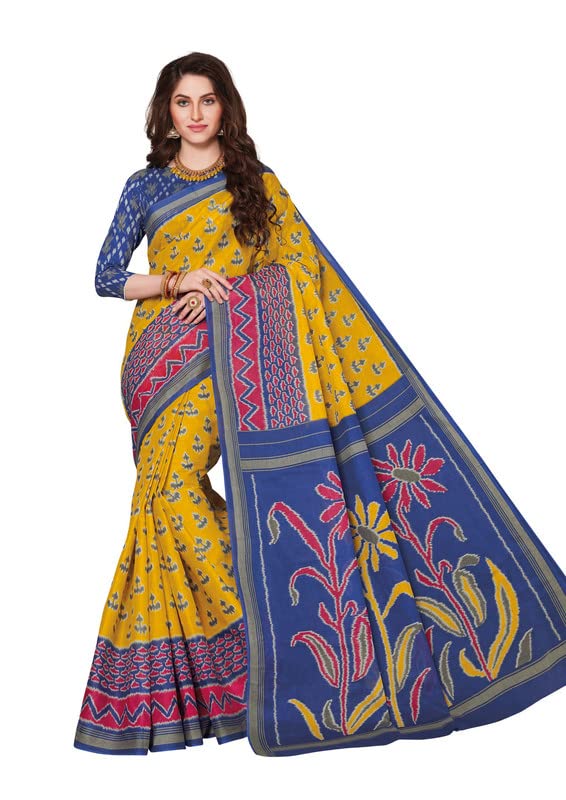 SHANVIKA Ikat Printed Pure Cotton Saree With Blouse Piece For Women ...