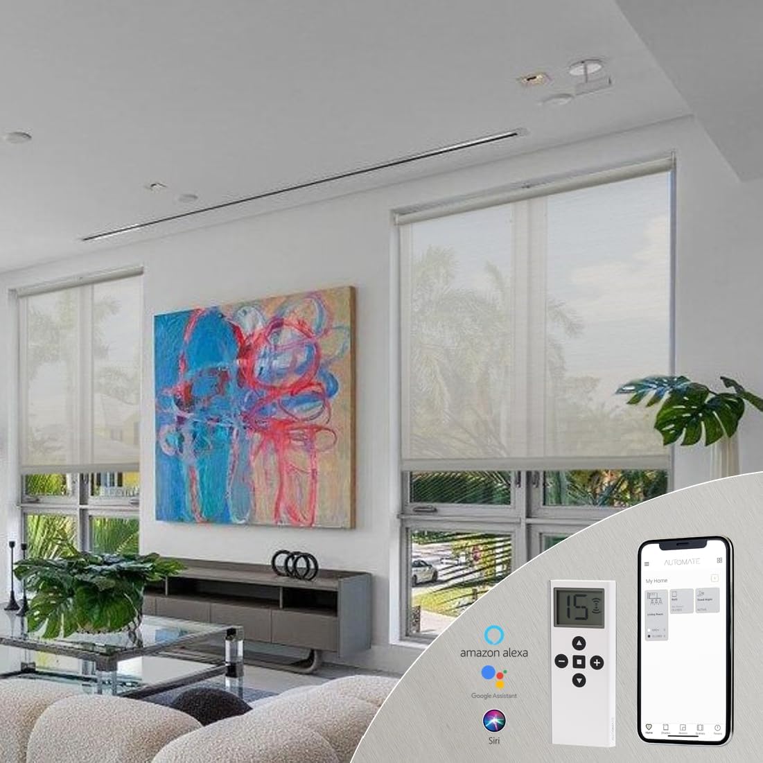 Amazon.com: Rolli Light Filtering Smart Custom Blind | Remote, App ...