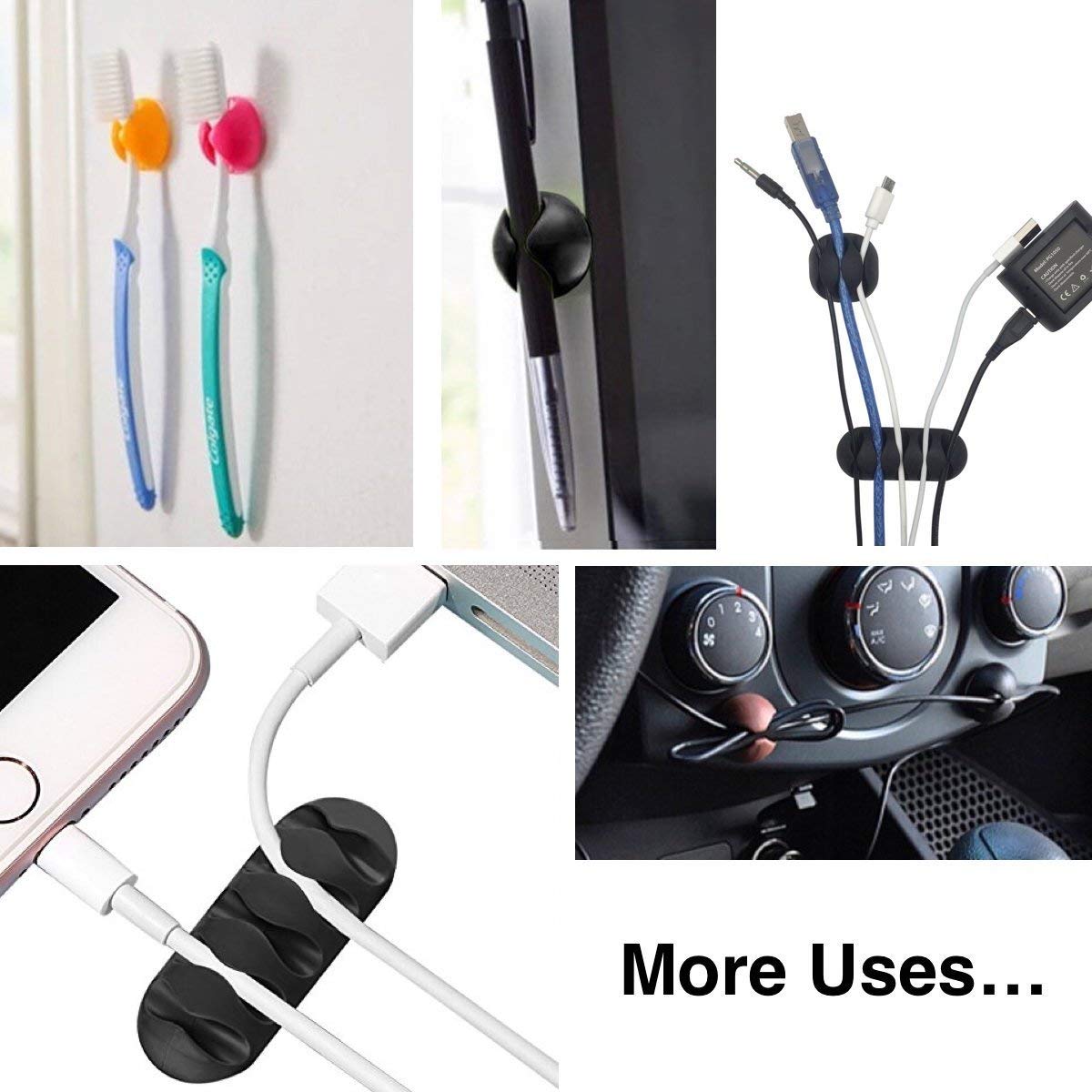 OHill Cable Clips,16 Pack Black Adhesive Cord Holders, Ideal Cable ...