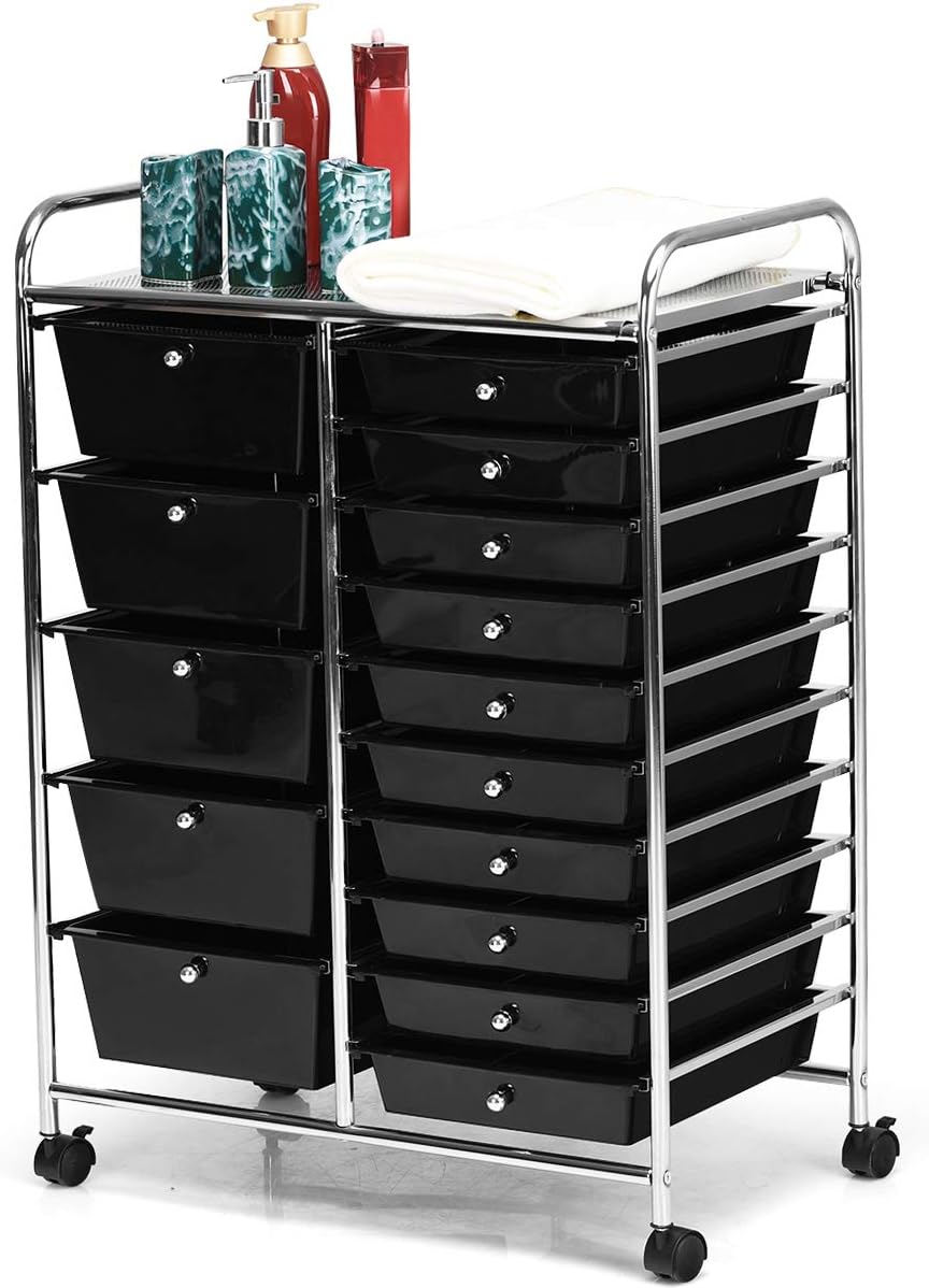 Costway 15-Drawer Rolling Storage Cart, Mobile & Lightweight File ...