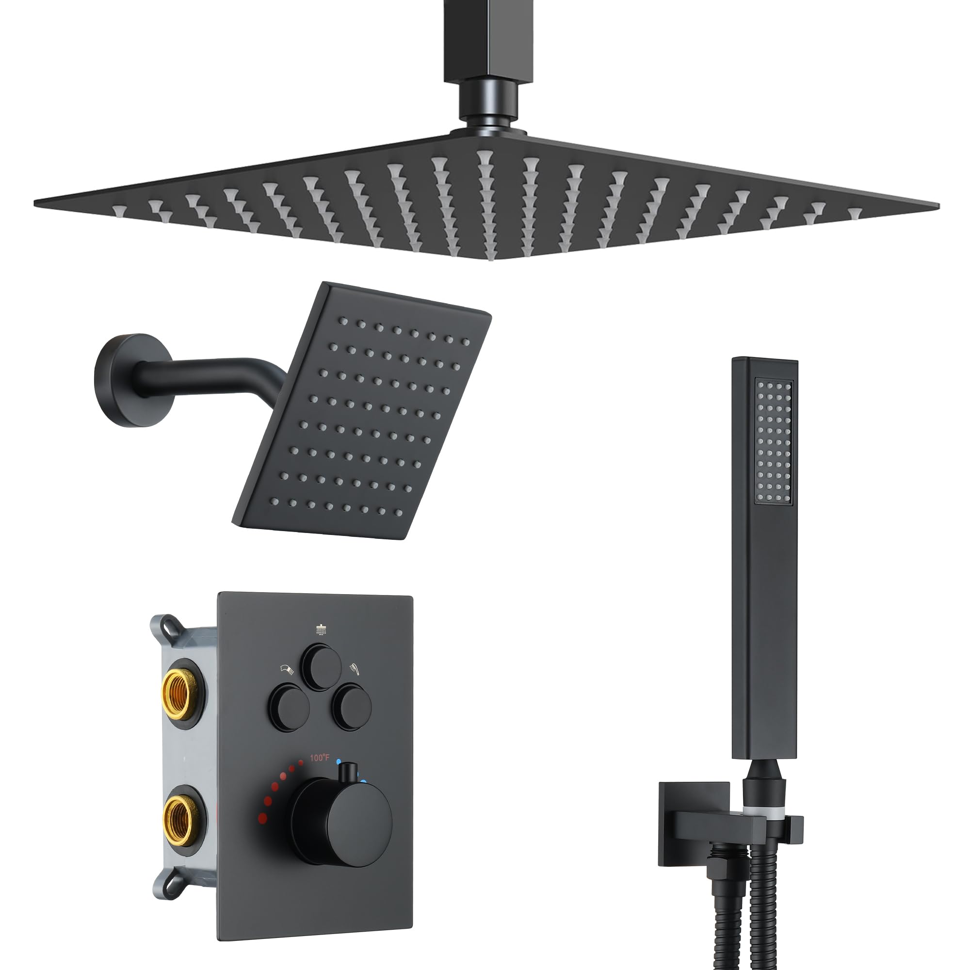 JetsBath Thermostatic Dual Showe Heads System with Ceiling 12-Inch ...