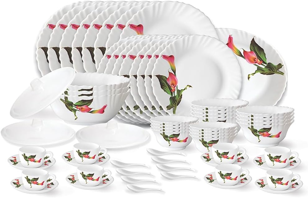 Larah by Borosil Boro Fluted Series Opalware Dinner Set | 66 Pieces for ...